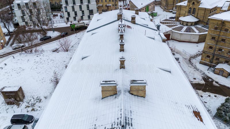 Drone Photography of Old Prison Rooftop with Chimneys Stock Photo ...