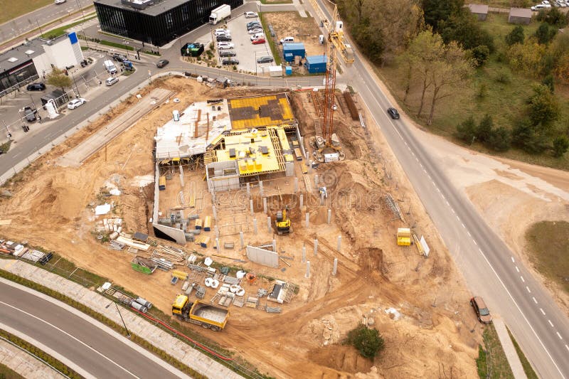 Drone Photography of Small Construction Site during Autumn Day Stock ...