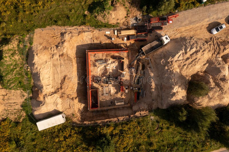 Drone Photography of Small Construction Site and Workers Building a ...