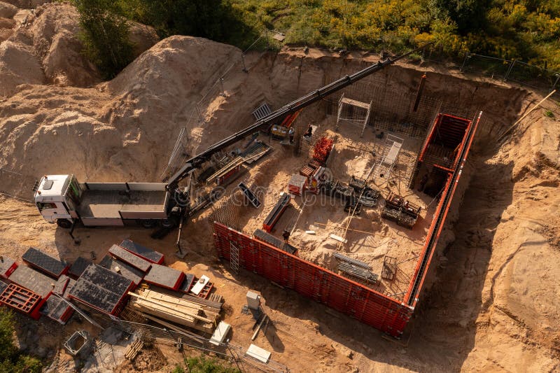 Drone Photography of Small Construction Site and Workers Building a ...