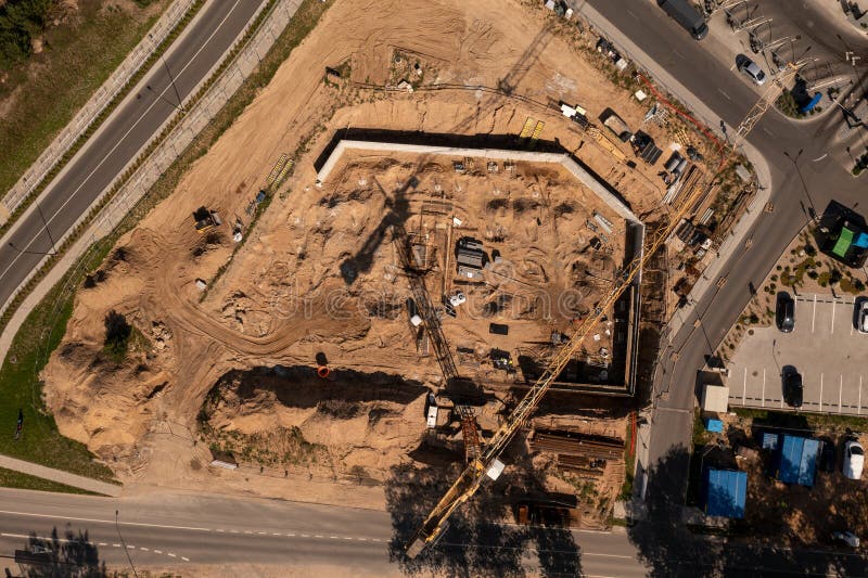 Drone Photography of Small Construction Site and Workers Building a ...
