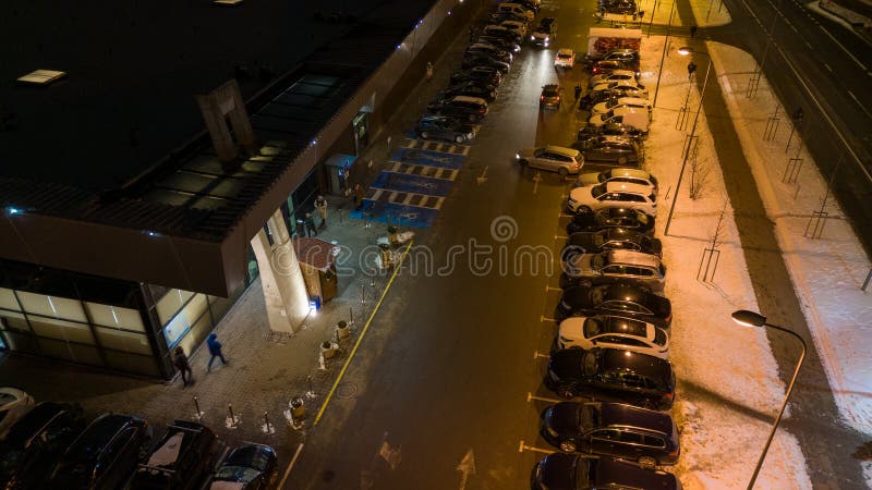 Drone Photography of Small Store in the Middle of Winter Night Stock ...