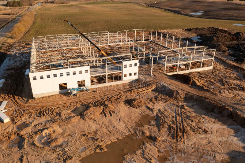 Drone Photography of Warehouse Being Built by Construction Workers ...