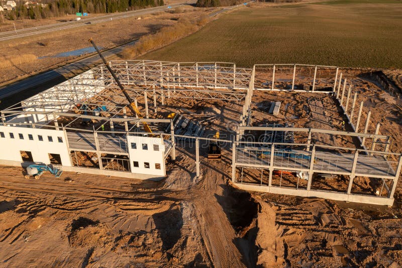 Drone Photography of Warehouse Being Built by Construction Workers ...