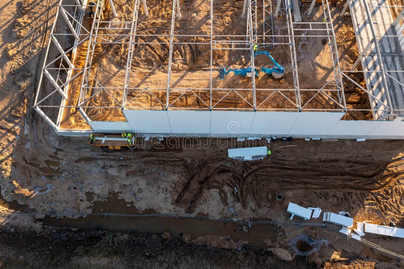 Drone Photography of Warehouse Being Built by Construction Workers ...
