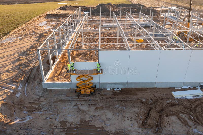 Drone Photography of Warehouse Being Built by Construction Workers ...