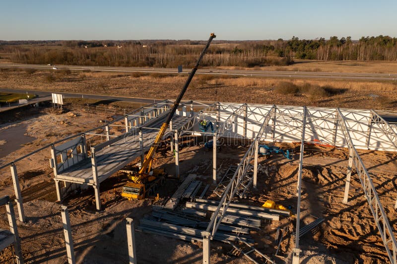 Drone Photography of Warehouse Being Built by Construction Workers ...