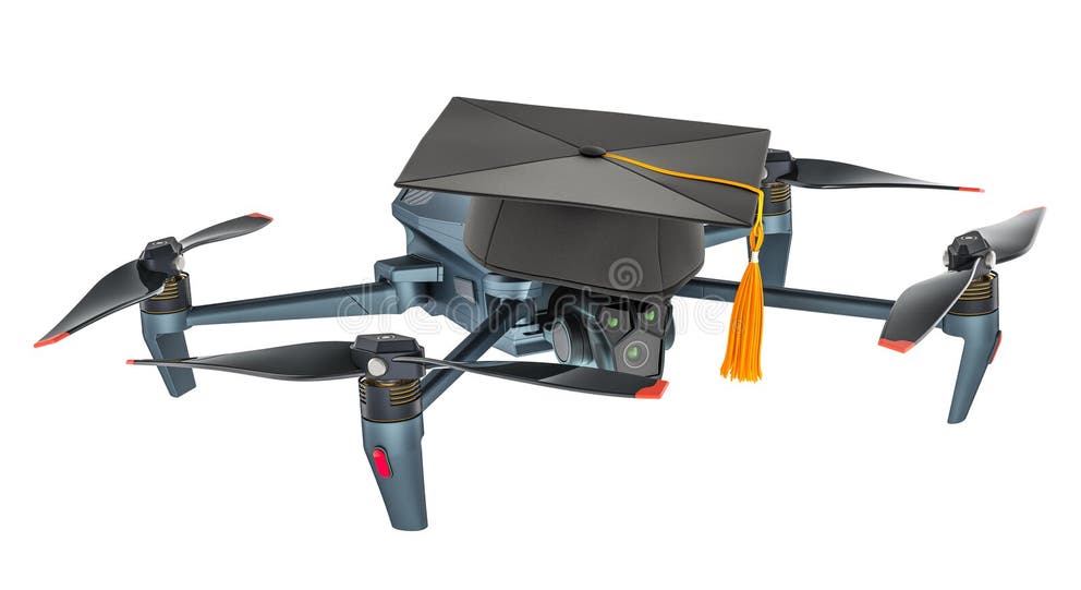 Drone Pilot Course. Drone with Graduation Cap, 3D Rendering Stock ...