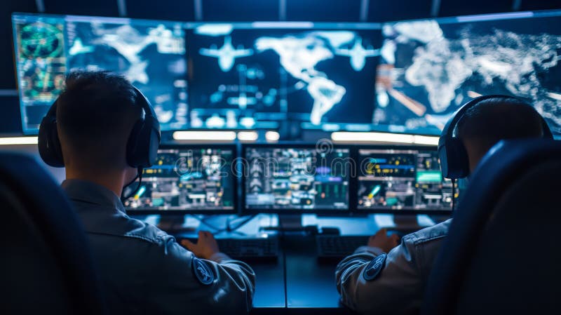 Drone Pilots in High-Tech Command Center Operating Stock Image - Image ...