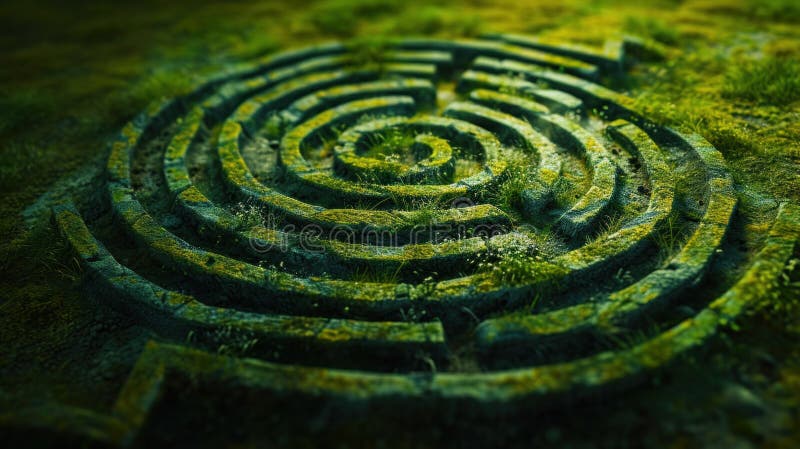 Drone Point of View of Grass Labyrinth on Field. Landscape with ...