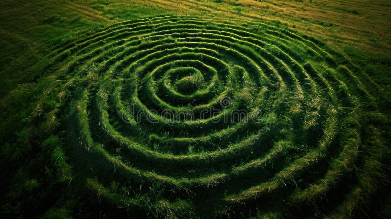 Drone Point of View of Grass Labyrinth on Field. Landscape with ...