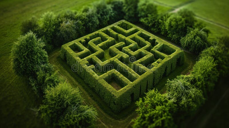 Drone Point of View of Grass Labyrinth on Field. Landscape with ...
