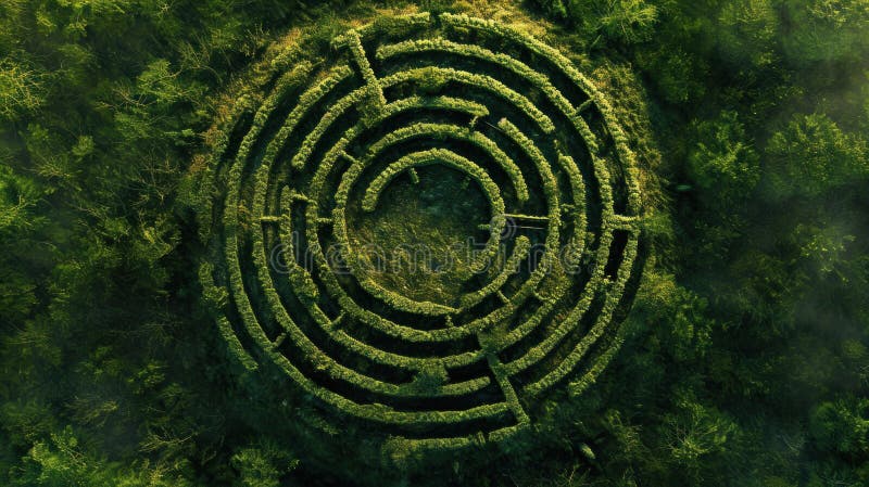 Drone Point of View of Grass Labyrinth on Field. Landscape with ...