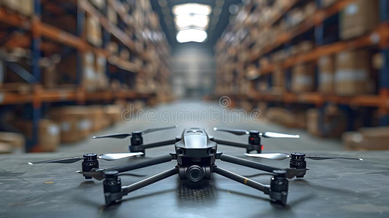 Drone-Powered Inventory Precision in a Modern Warehouse. Concept Drone ...