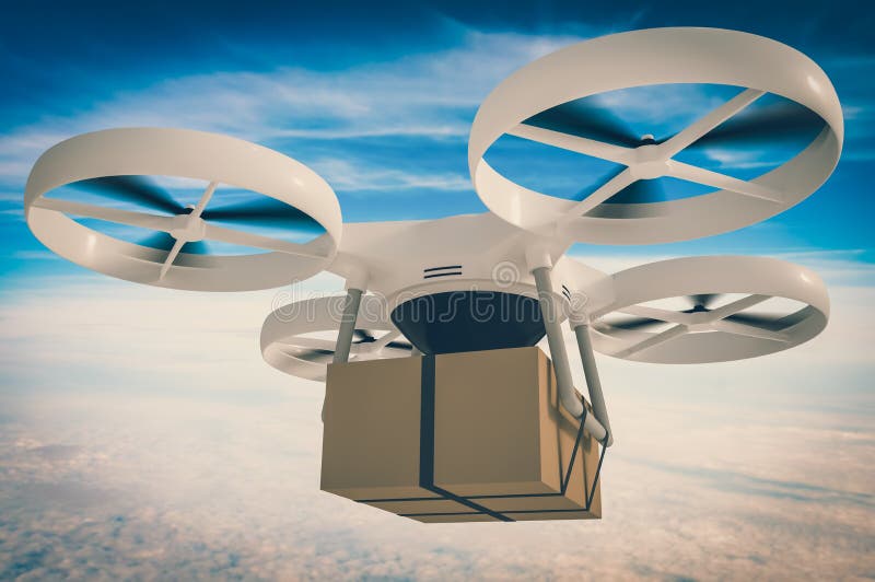 Drone, Quadcopter is Delivering Package - Retro Style Stock ...