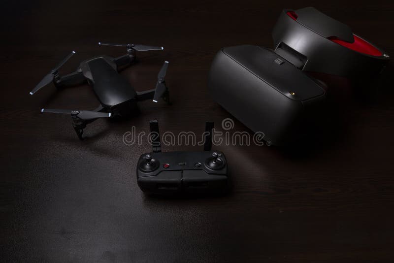 Drone Quadcopter with a Flight Remote Controller and Vr Goggles. Stock ...