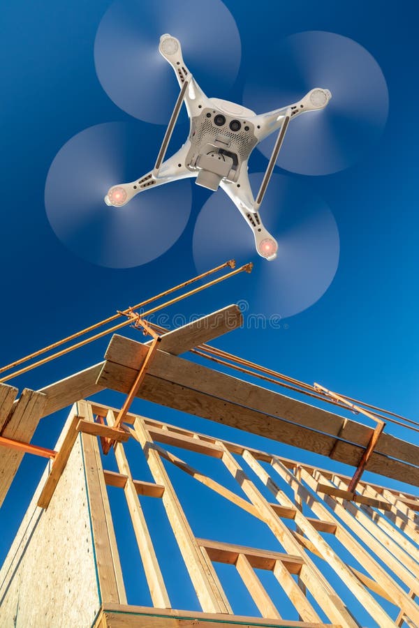 Drone Quadcopter Flying and Inspecting Construction Site Stock Image ...