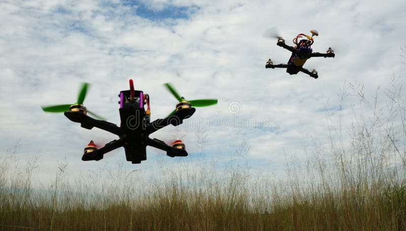 Drone Racing Over the Green Field Stock Image - Image of drone ...