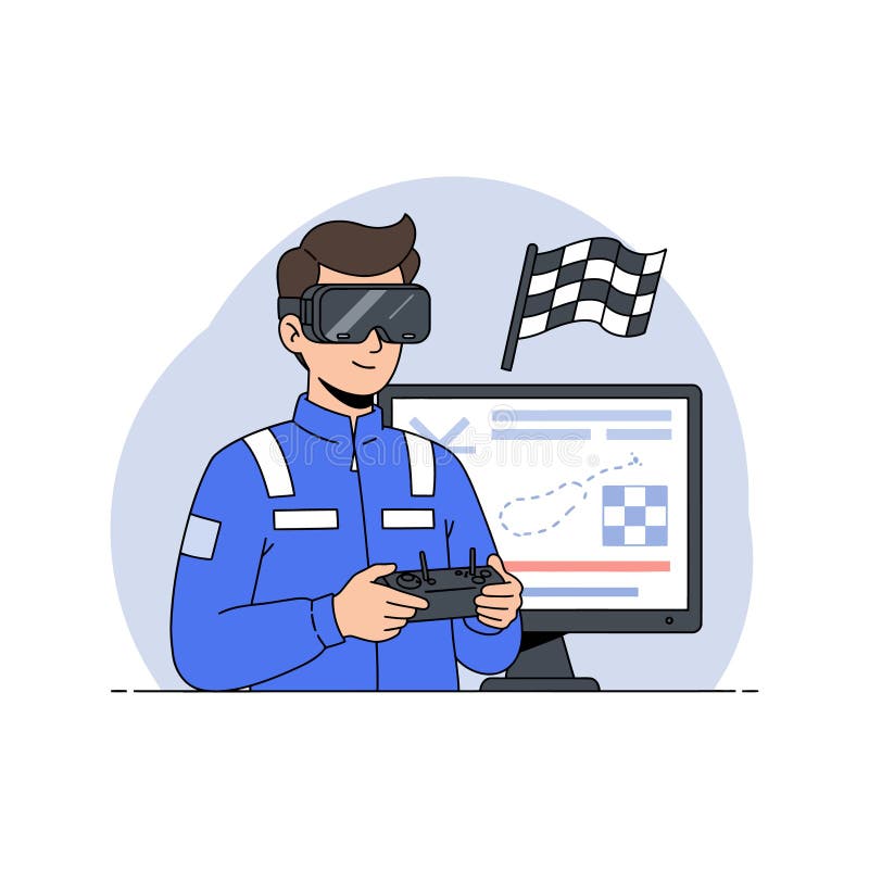 Drone Racing Pilot Wearing Virtual Reality Headset Controlling Remote ...
