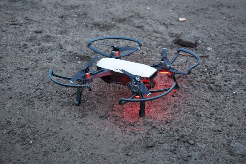 A Drone with a Red Backlight is Preparing for Takeoff Stock Photo ...