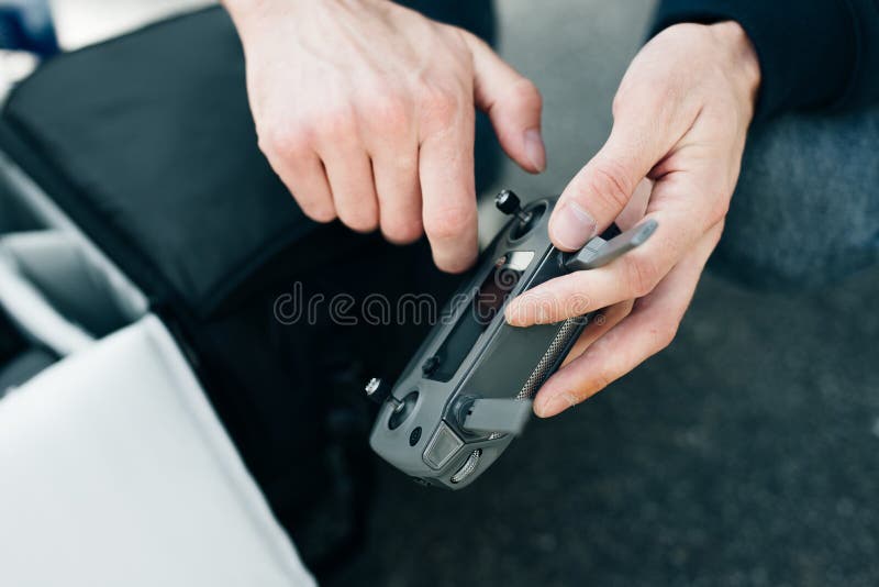 Drone Remote Control. Remote Control in Hand Man Stock Image - Image of ...