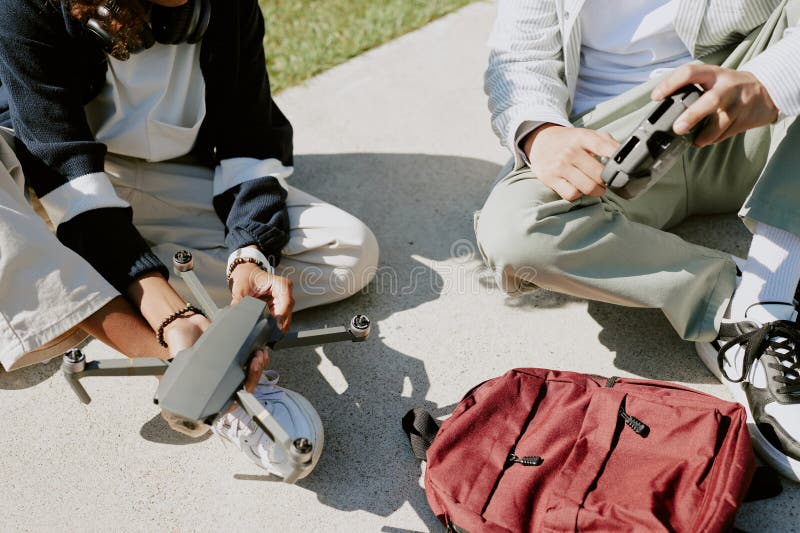 Drone and Remote Controller in Boys Hands Stock Image - Image of ...