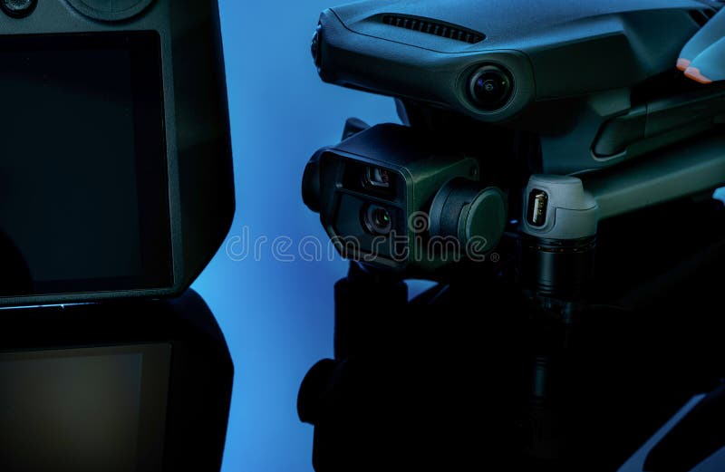 Drone and Remote Controller. UAV or Unmanned Aerial Vehicle. Quadcopter ...