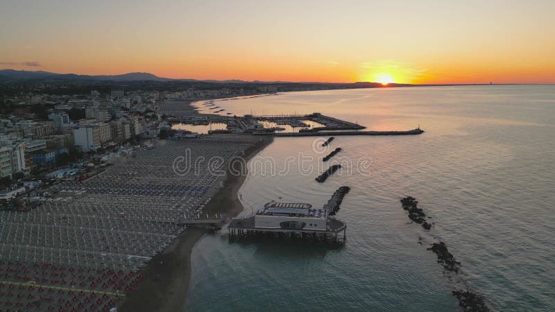 Drone Rises To Reveal the Coast of Romagna Riviera with Its Sea at ...