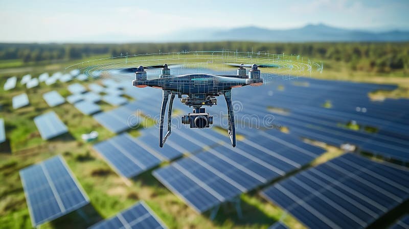Drone Scanning Solar Farm with Data Visualization Overlay and Selective ...