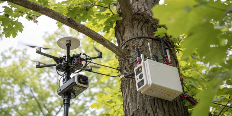 Advanced Technology in Nature with Drone and Sensor Equipment Mounted ...