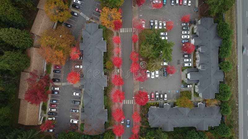 Drone Shot of an Apartment Complex with Red Trees in the Fall in ...