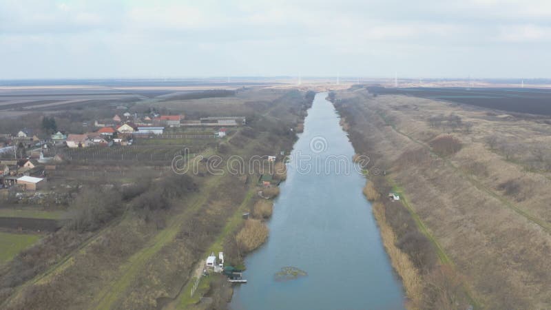Drone Shot of a Artificial Water Channel between Fields Stock Video ...