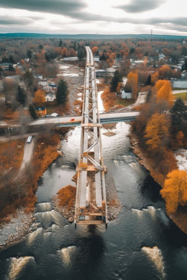 Drone Shot of a Bridge Under Construction Over a River Stock ...