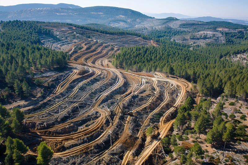 Aerial View Deforestation Stark Tree Loss Due To Logging. Environmental ...