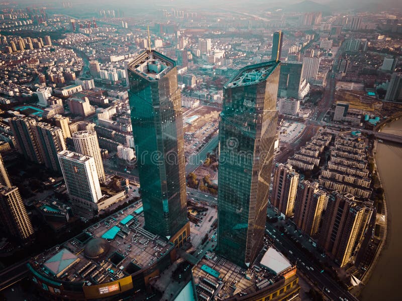 Drone Shot of Cityscape with Twin Towers in the City Editorial Stock ... Drone Shot of Cityscape with Twin Towers in the City Editorial Stock ...