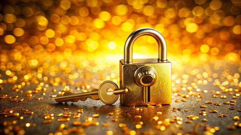 Drone Shot of Golden Lock and Key Symbolising Data Security and ...