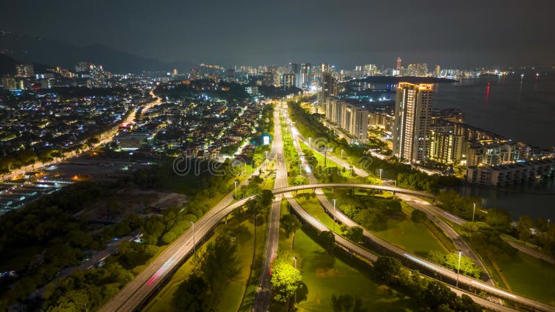 Drone Shot Hyperlapse from Penang Bridge Highway Interchange Stock ...