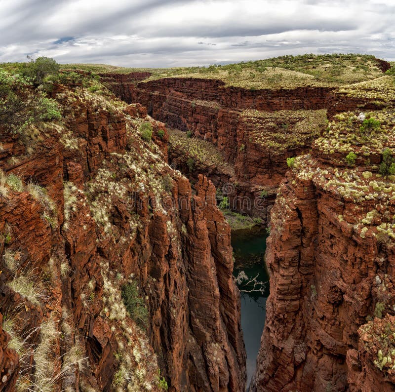 Drone Shot of the Karijini Gorges Hills and a River Stock Image - Image ...