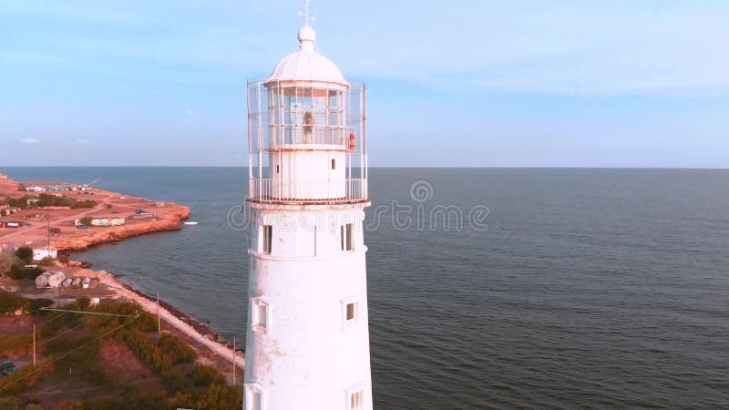 Drone Shot Lighthouse Beach Lighthouse Sunset. Lighthouse on a ...