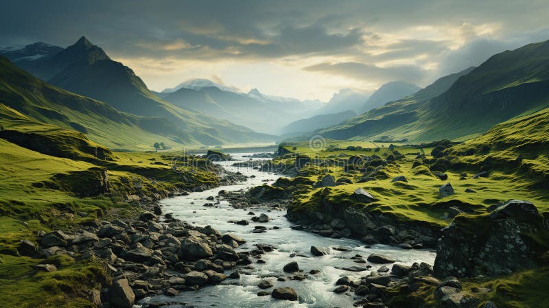 Drone Shot of a Natural River Floating through Rainforest Cloudy Sky ...