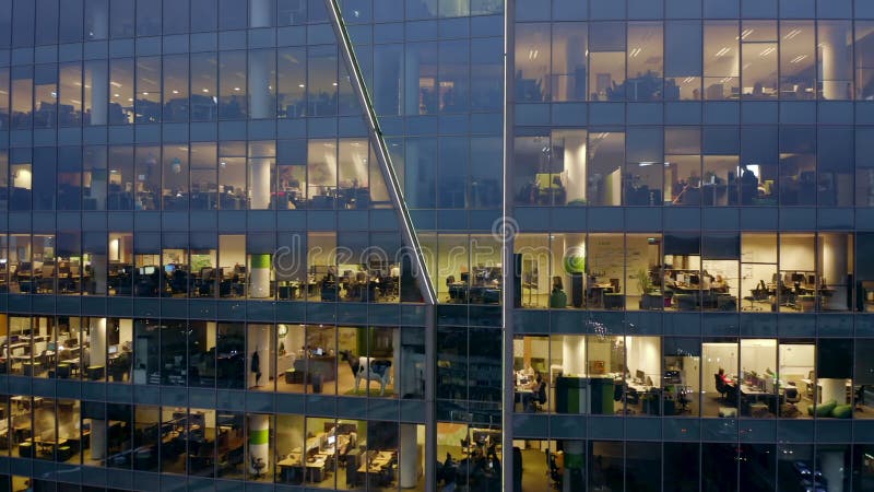 Drone Shot at a Night Skyscraper with Office Windows. Stock Footage ...