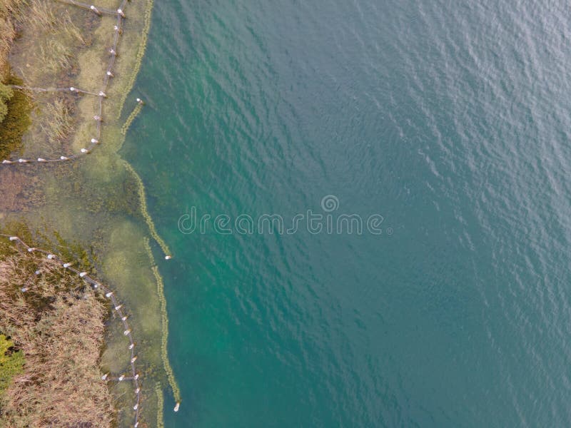 Drone Shot Over Water. Background of Lake. Birds View. Copy Space Stock ...