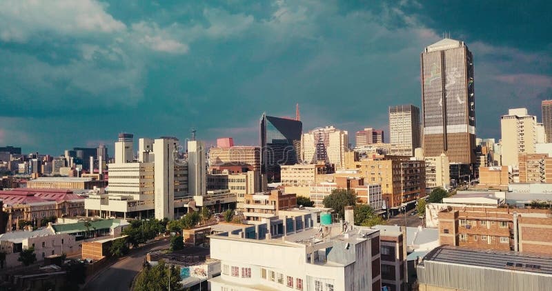 Drone Shot Raining on the Cityscape of Newtown, Johannesburg with ... Drone Shot Raining on the Cityscape of Newtown, Johannesburg with ...