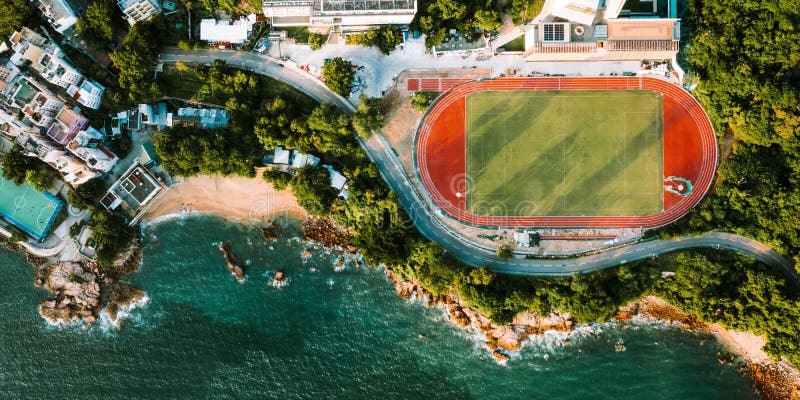 Drone Shot of a Running Track and a Beach in Hong Kong Stock Photo ...