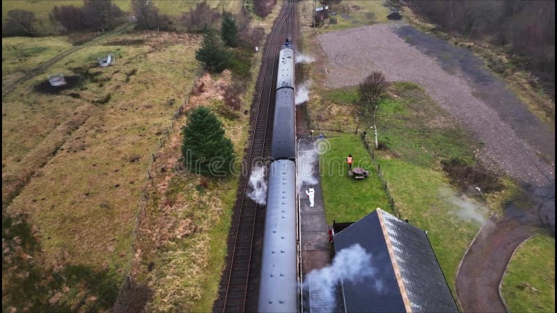 Drone Shot of Steam Train Arriving at the Station Stock Video - Video ...