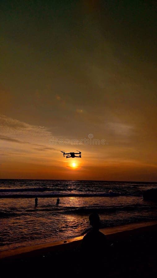 Drone Silhouette at the Beach Stock Image - Image of beach, drone ...