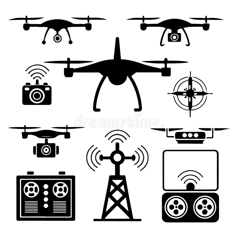 Drone Silhouette Vector Icon Set Design Stock Vector - Illustration of ...