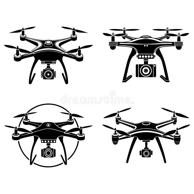 Drone Silhouette Vector Icon Set Design Stock Vector - Illustration of ...