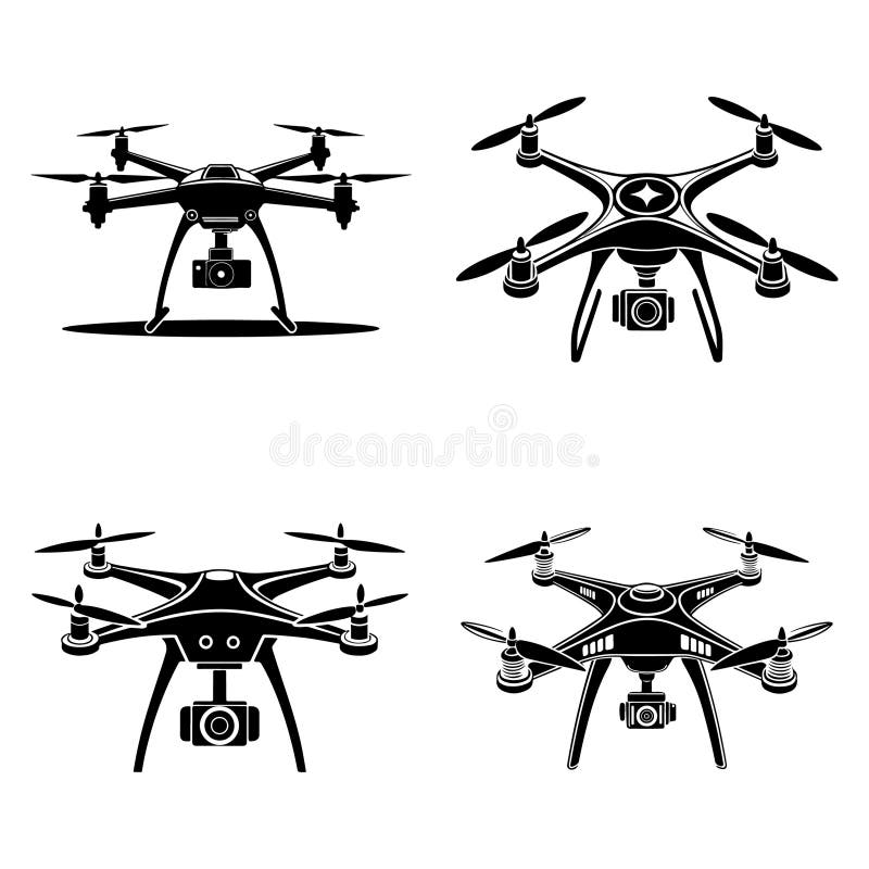 Drone Silhouette Vector Icon Set Design Stock Vector - Illustration of ...