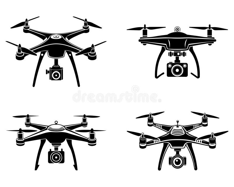 Drone Silhouette Vector Icon Set Design Stock Vector - Illustration of ...